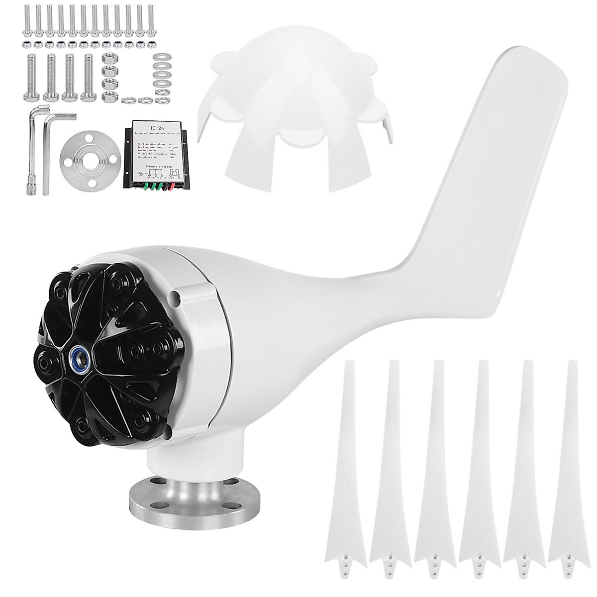 800W Windmill Turbines Generator Small 6 Blade Wind Industrial Machinery Equipment for Marine Home Charging (White 24V)