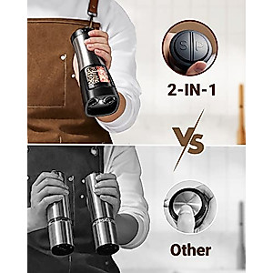 Sangcon 2 in 1 Electric Salt and Pepper Grinder Set, Battery Powered Salt and Pepper Mill, Automatic One-Handed Operation Refillable Grinder with Light, Adjustable Ceramic Grinders, Metallic Gunmetal