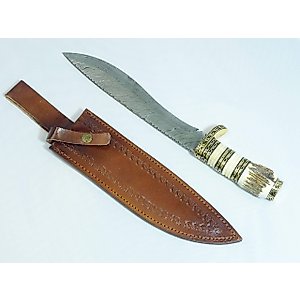 Lexon Handmade Damascus Steel Hunting Knife with Real Leather Sheath