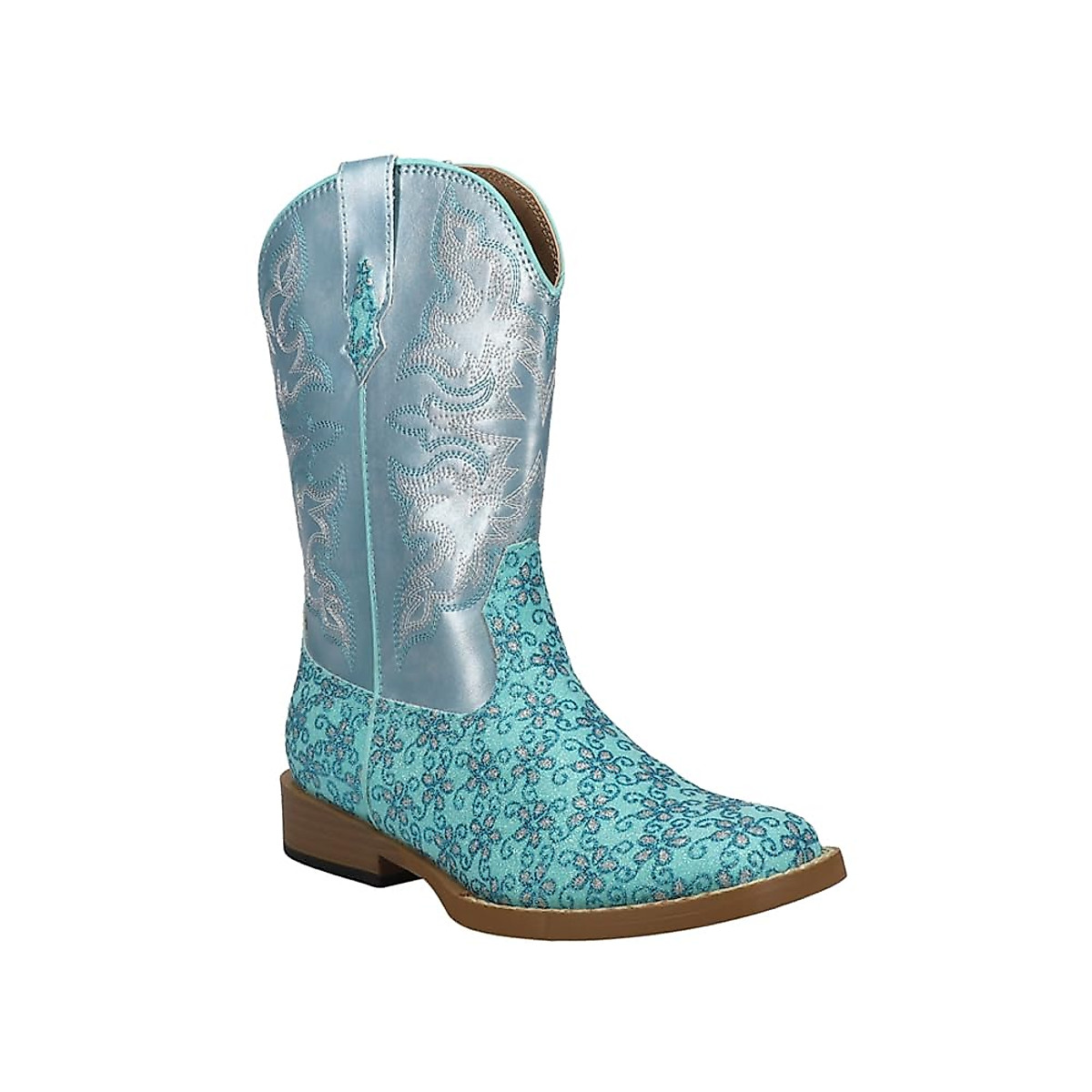 ROPER Kids Girls Glittery Floral Square Toe Casual Boots Mid Calf - Blue - Size 13 M
