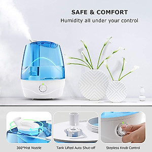 Cool Mist Humidifier, 3.2L Ultrasonic Humidifiers for Bedroom Kids, Air Humidifier for Home, Whisper Quiet Vaporizer for Babies with 360°Nozzle,Waterless Auto Shut Off,30H Work Time, Filterless, Blue