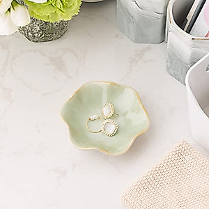 KIMRAMIC Jewelry Dish,Ceramic Trinket tray,small ring holder,Key Bowl,Home Decoration,Gifts for Friends Sisters Daughter Mother (light green)
