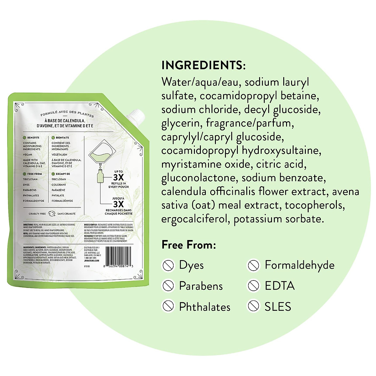 J.R. Watkins Hand Soap Refill, Aloe and Green Tea 34 fl Ounce