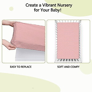 Pink Gingham Themed Fitted Crib Sheet,Standard Crib Mattress Fitted Sheet Soft and Breathable Bed Sheets-Great for Boy or Girl Room or Nursery,28“ x52“,Blush Dried Rose