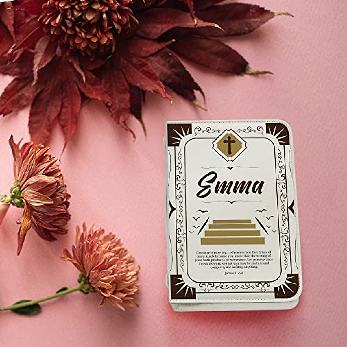 10x7 Inch Personalized Bible Cover – Create Your Own Design, Custom Bible Cover and Carrying Case with Handle – Leatherette Book Covers and Bible Case for Women - White (Design 2)