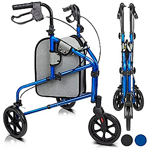 Vive Mobility 3 Wheel Walker - Three Wheeled Rollator for Seniors - Lightweight, Foldable, Narrow, Heavy Duty - for Elderly Men Women - Folding 3-Wheel Tri Scooter with Basket Bag (FSA HSA Approved)