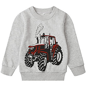 Akyzic Boys Sweatshirts Tractor Shirt Truck Shirt for Boys Crewneck Winter Long Sleeve Pullover Tops Tractor Hoodies Excavator Shirt Gray Sweater 4t/8155