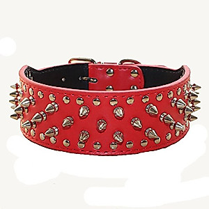 haoyueer Leather Spiked Studded Medium & Large Dog Collars, Harnesses & Leashes 3Pcs Matching Set for Pit Bull,Mastiff, Boxer, Bull Terrier(Red,L)