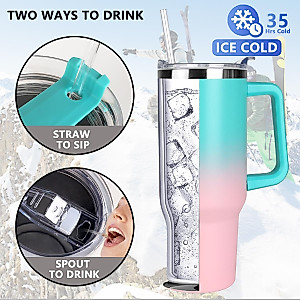 SYACOT 40 oz Tumbler with Handle and Straw Stainless Steel Insulated Tumbler Leak Proof Lid and Straw Lid Reusable Travel Mug Coffee Mug Cup Dishwasher Safe Keep Drinks Cold and Hot (Bubble Gum)