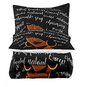 LUVIVIHOME 3PCS African American Black Girl Comforter Set King Size, Black Woman Afro Girl Melanin Queen Black Girl Magic Bedding for Teens, Black Quilt, Inspirational Gifts for Women, 2 Pillow Cases