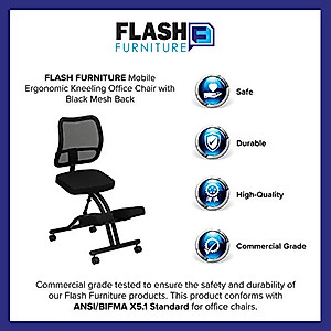 Flash Furniture Mobile Ergonomic Kneeling Office Chair with Black Mesh Back