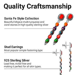 Santa Fe Style Genuine Turquoise 925 Sterling Silver Multi Drop Earrings for Women Southwest Jewelry Birthday Gifts for Women