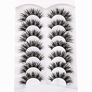 Pooplunch False Eyelashes Wispy Mink Lashes Cat Eye Look 8D Volume Fluffy Natural Fake Eyelash Faux Mink Lashes 7 Pairs Pack