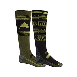 Burton Mens Performance Lightweight Sock 2Pk, True Black/Martini Olive, Small