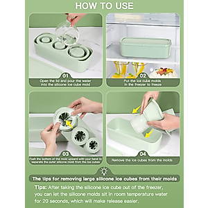 Ice Cube Tray for Tumbler Cup 30Oz-40Oz, 3 Pcs Silicone Cylinder Ice Mold with Lid and Bin for Freezer, Easy Fill and Release Ice Maker for Whiskey, Cocktail BPA-Free(Green, 40 Oz)