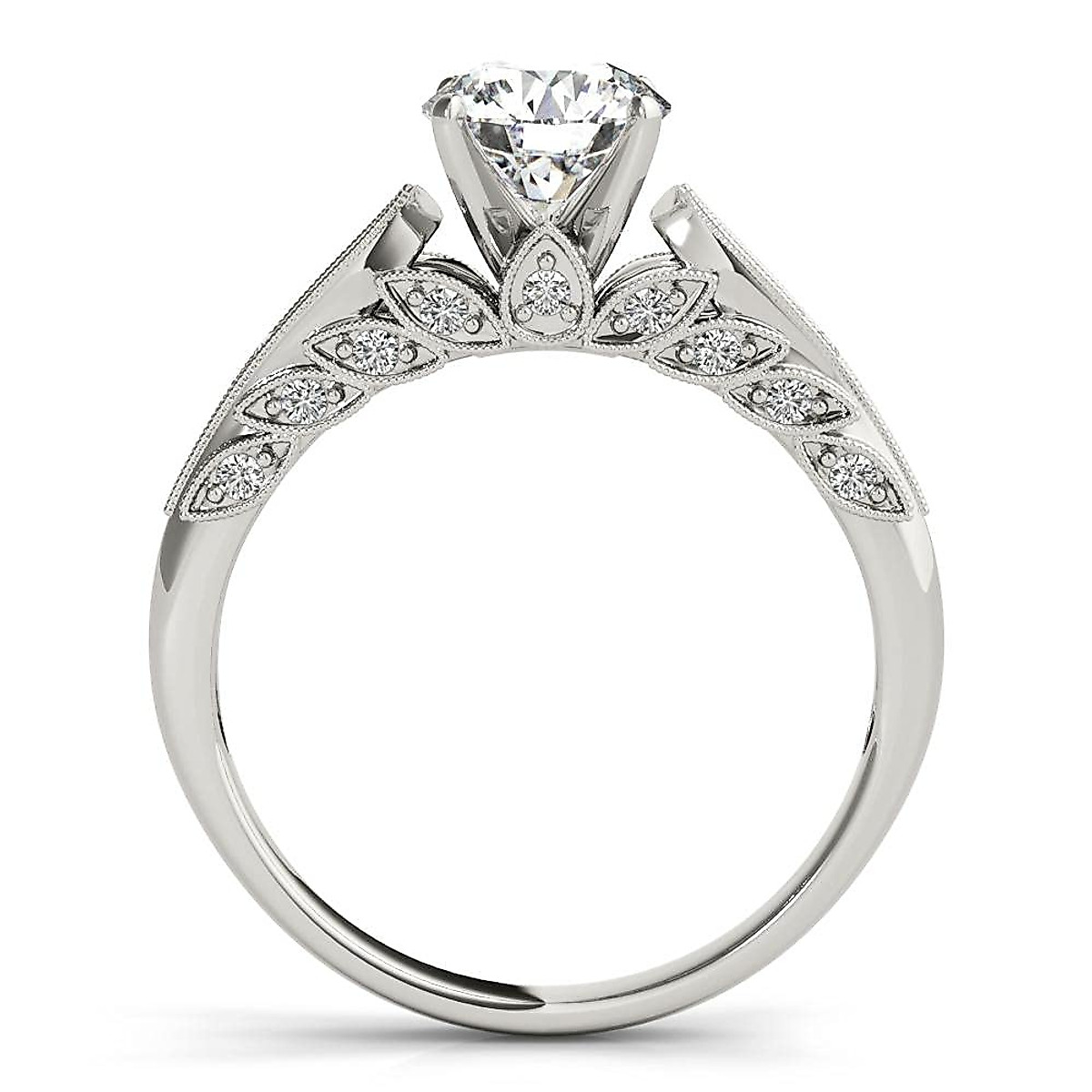 Blocaci Engagement Ring 1.5 CT Round Cut Graduated Floral Moissanite Engagement Rings for Women 14k White Gold Size 5