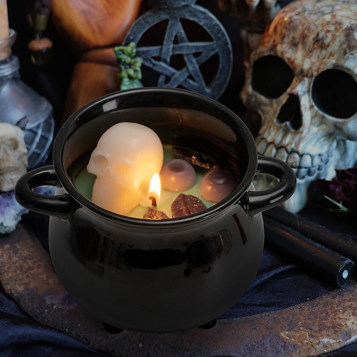 Halloween Witches Candle Cauldron Decorations Indoor - Halloween Candles Vintage Farmhouse Gothic Decoration for Home Bar Indoor Room Tables - Unique Gifts for Him Her
