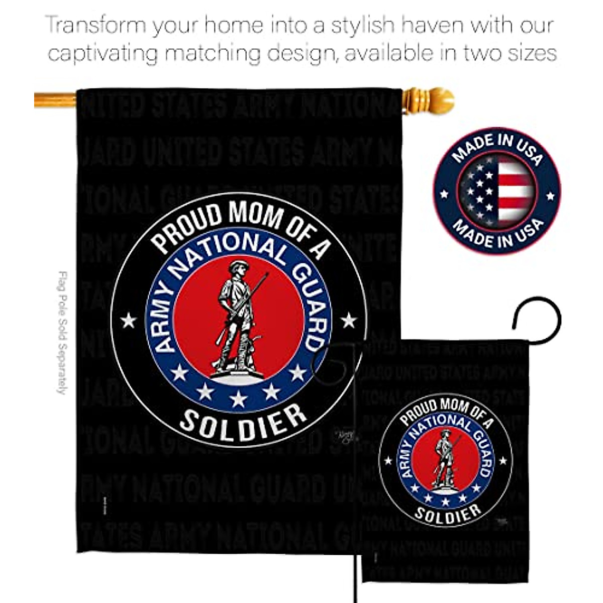 Breeze Decor Army Proud Mom Soldier Garden Flag Armed Forces National Guard ANG United State American Military Veteran Retire Official House Banner Small Yard Gift Double-Sided, Made in USA