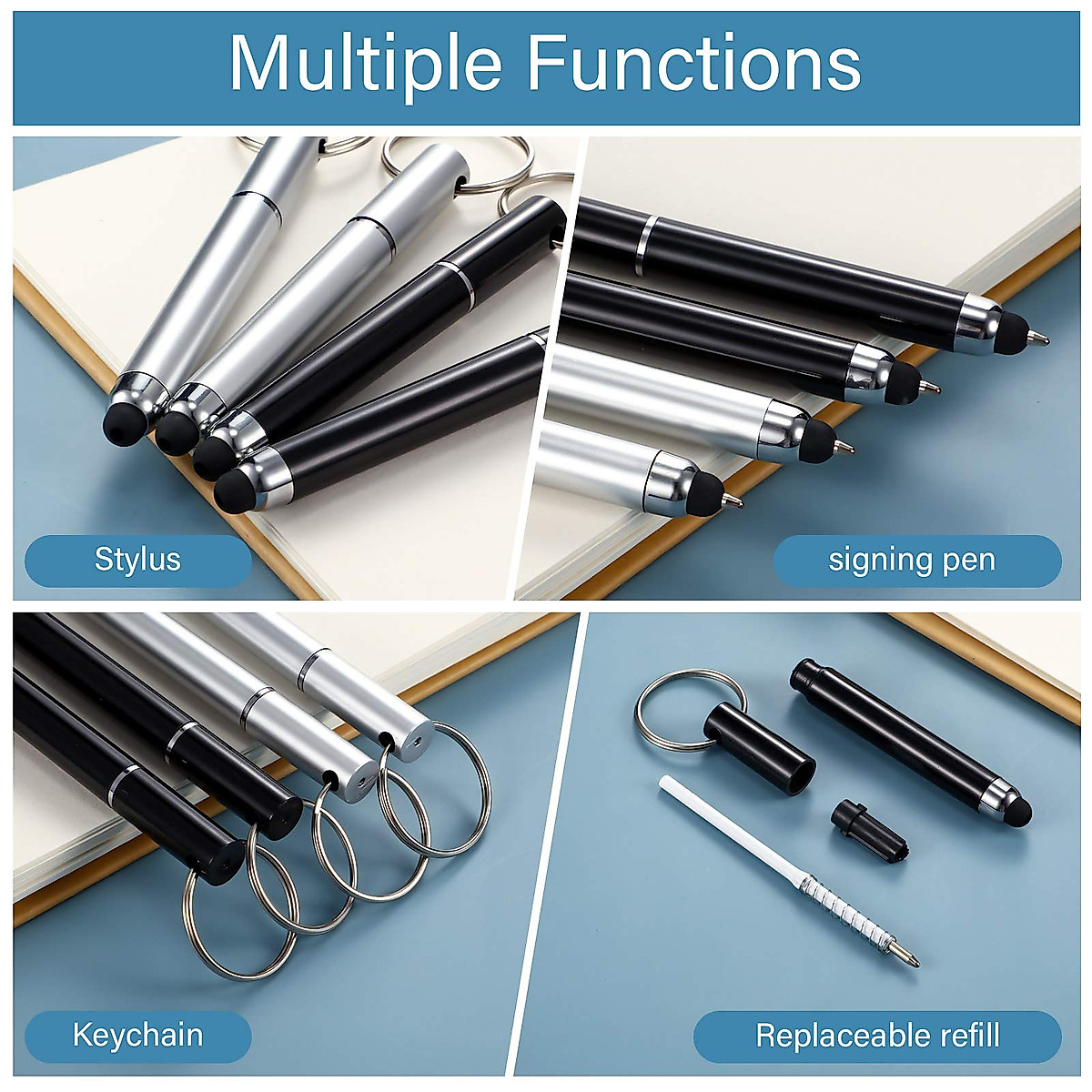 6 Pieces Mini Stylus Pen with Keyring Loop Bullet Capacitive Stylus Pen Keychain Stylus Tablet Pen and 12 Pieces 1.0 mm Black Refills with Bullet-Shaped for Signature Portable Touch Screen