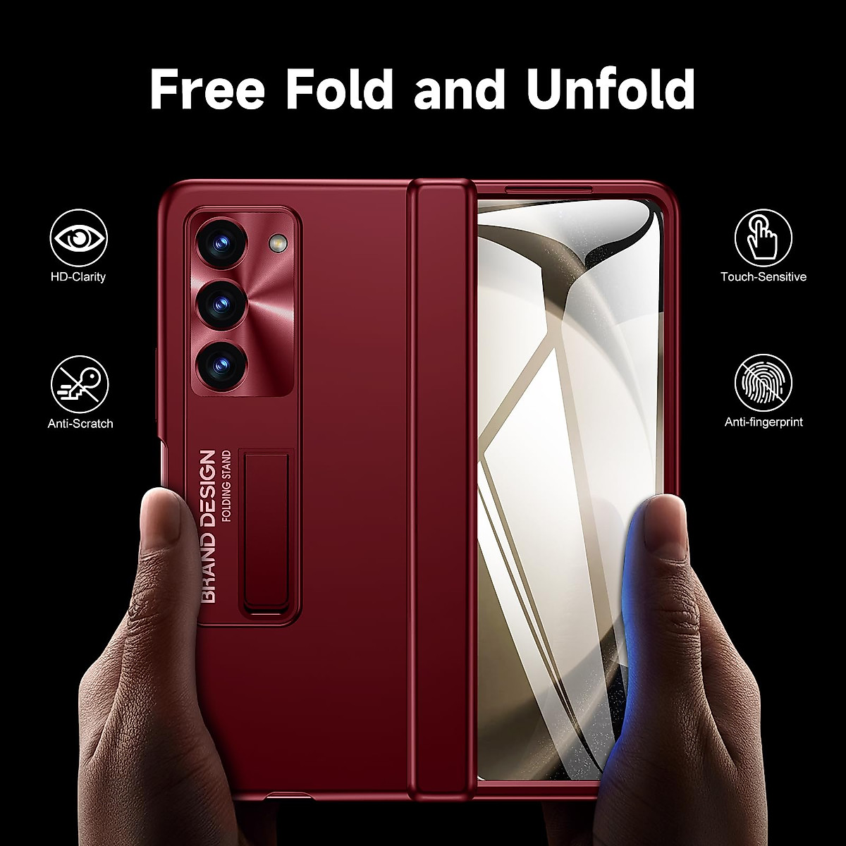 for Samsung Galaxy Z Fold 5 Phone Case: Lightweight Sleek Stylish Phone Stand Case - Hinge Protection Slim Case with Screen Protector Phone Cover for Samsung Z Fold 5 5G 2023 - Red