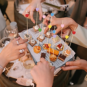 100 Pack Fruit Toothpicks, Heart-Shaped Bamboo Cocktail Picks, Natural Bamboo Toothpicks for Appetizers Fruit Cake Dessert Barbecue Snacks Sandwiches (Pink)