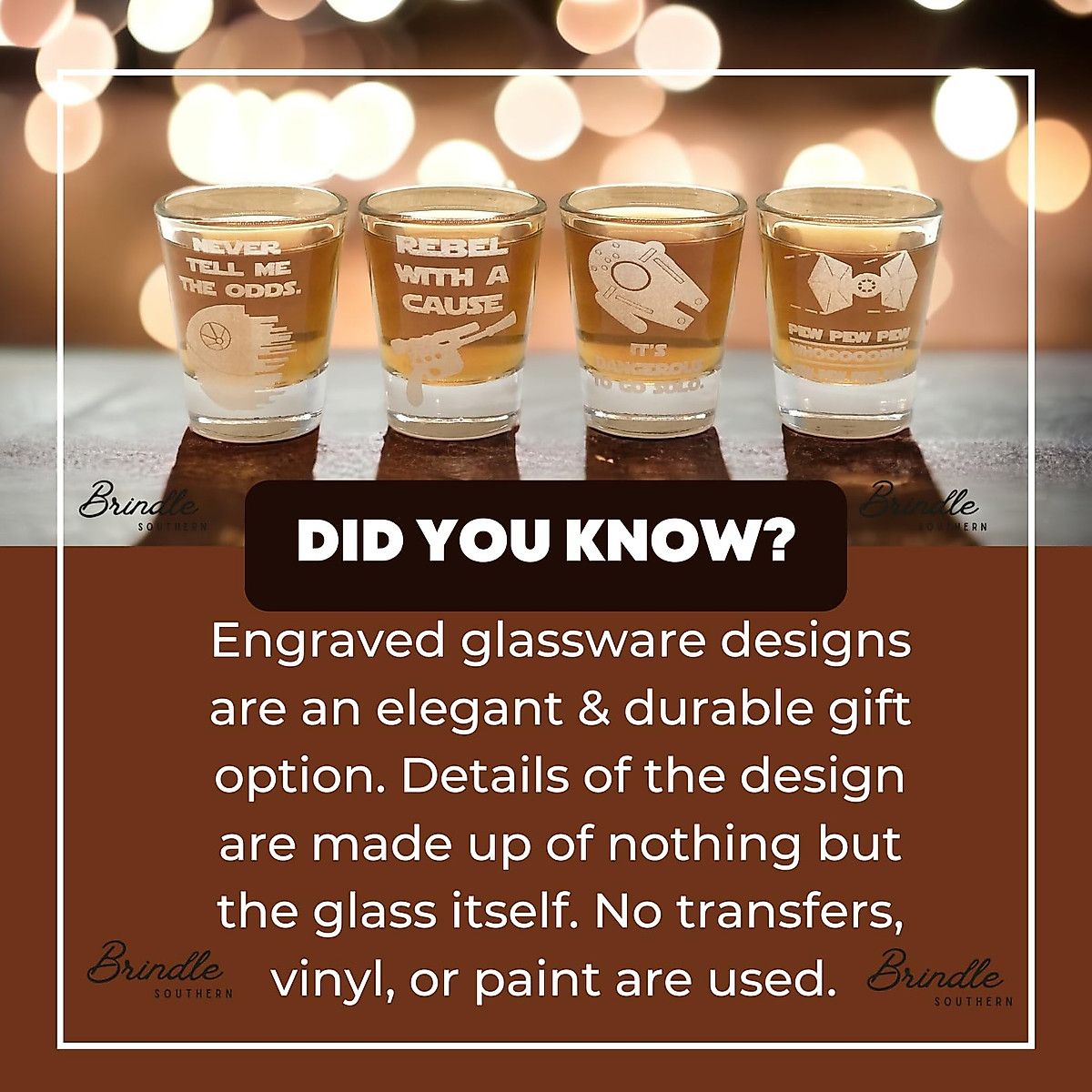 Brindle Southern Farms SW Etched Shot Glass Set of 4: Sci-fi Space Star Noises Wars Shot Glasses