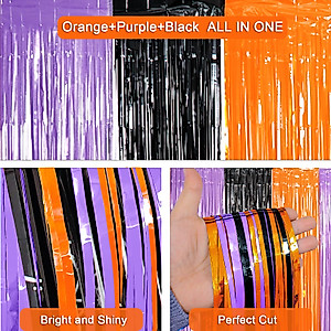Halloween Party Decoration, 2 Pack Halloween Foil Fringe Curtains, Orange Purple Black Metallic Tinsel Foil Fringe Curtains Photo Streamers Backdrop for Halloween Wall Decor Party Photo Booth Props