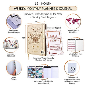 Life Planner - Undated Deluxe Weekly, Monthly Planner, a 12 Month Journey to Increase Productivity & Happiness, Life Organizer, Gratitude Journal, Law of Attraction Planner - Start Anytime
