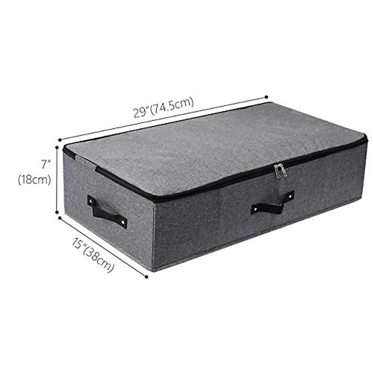 2PCS Foldable Under Bed Storage Box with Plastic Support Liner, Handles, Zipper lid, Blankets Clothes Comforters Storage Bin Organizer for Bedroom and Closet, 29×15×7inch, Black Grey