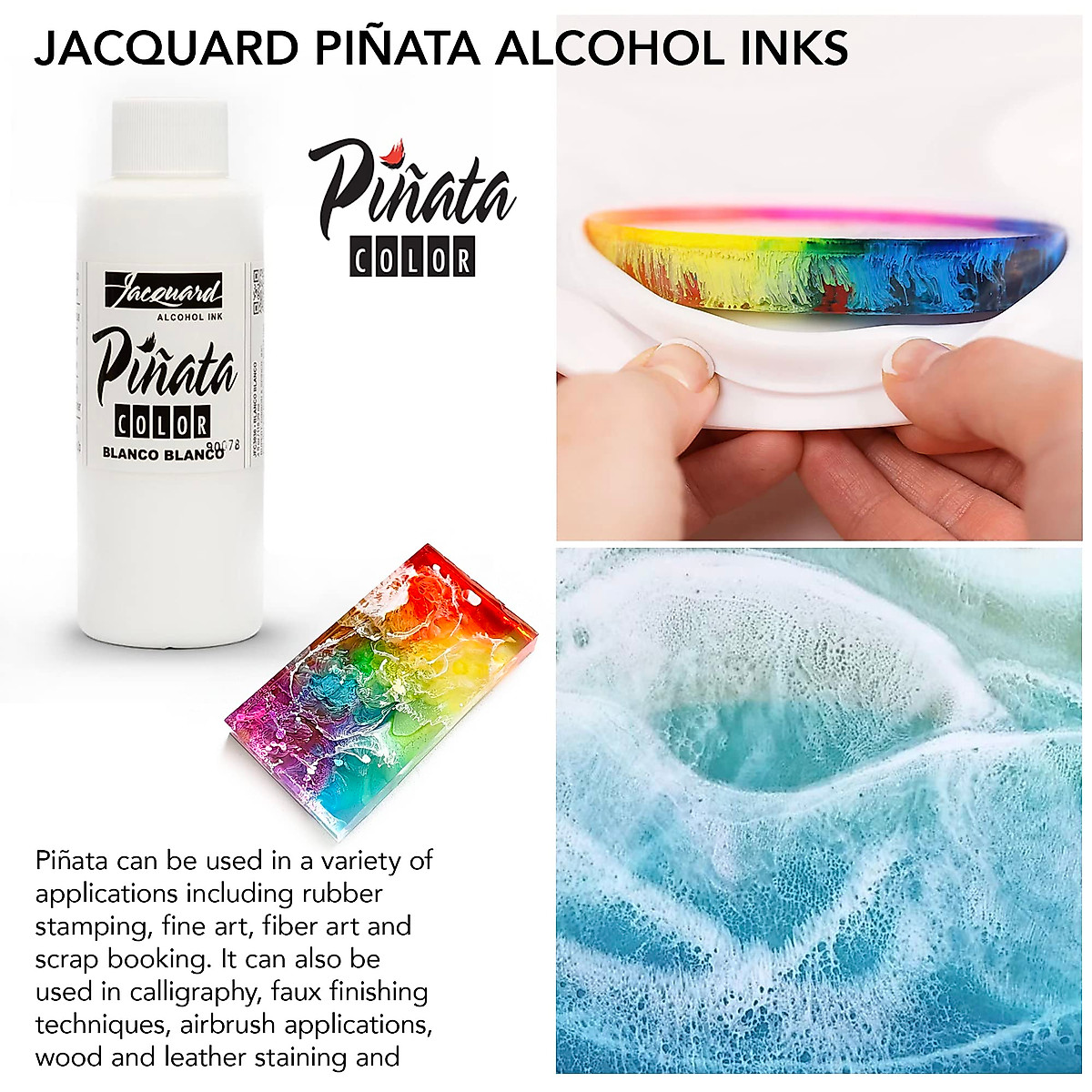 Pinata Blanco Alcohol Ink 4-Ounce, Pixiss 20ml Needle Tip Applicator Bottle and Funnel, Bundle for Yupo and Resin