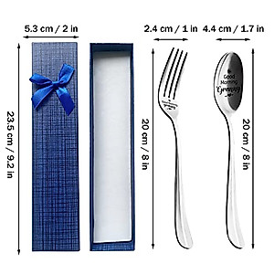 HSSPIRITZ 2 Pieces Good Morning Granny Funny Engraved Stainless Spoon Fork Set,Restaurant Dinner Spoon and Fork With Gift Box,Best Gifts for Grandma Mom Birthday Mother's Day Christmas