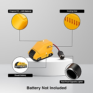 TONSIM Adapter for Dewalt 20V Battery - 20V to 12V Step Down Converter with Cigarette Lighter Interface - Compatible with All 20V Dewalt Batteries, Power Wheel Adapter for All Car Appliances