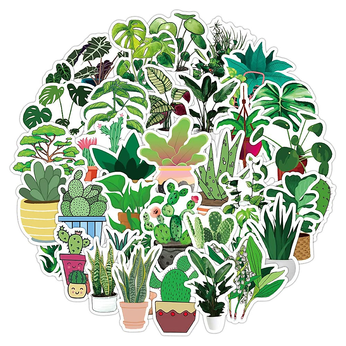 50 Pieces of Garden Potted Green Plant Stickers Kettle Envelope Greeting Card Desk Bedroom Refrigerator Laptop Diary Gift Box Home School Craft Decoration Waterproof Sticker
