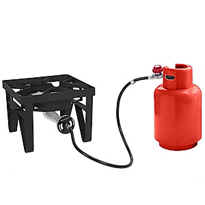 FRITHJILL Outdoor Stove Propane Gas Cooker with Adjustable 0-20Psi Regulator,20W BTU Propane Gas Single Burner Cast Iron Gas Cooker with Stand