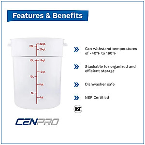 CenPro 29A-061 22 Qt. Translucent Round Polypropylene Food Storage Container