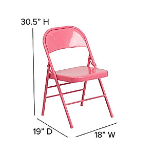 EMMA + OLIVER 2 Pack Bubblegum Pink Triple Braced & Double Hinged Metal Folding Chair