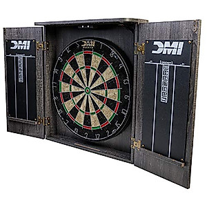 DMI Sports Paris Bristle Dartboard Cabinet Sets - Includes LED Lighting or Electronic Scoring Option, Rustic Grey (D4400W)