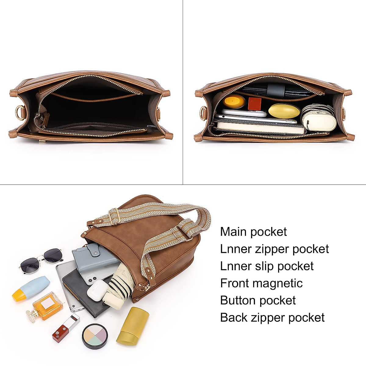 CLUCI Crossbody Bag Purses for Women 2Pcs Leather Hobo Handbag Wallet Set With 2Adjustable Guitar Strap Shoulder Handbag