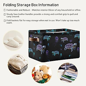 Cute Turtles Jelly Fish Storage Basket Bins Collapsible Toy Storage Bins with Handles Laundry Baskets for Living Room Clothes Nursery Closet Shelf Playroom,2 pcs