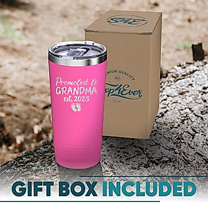 shop4ever Promoted to Grandma Est. 2025 Tumbler Insulated Tumbler 20 oz. with Lid, Stainless Steel Cups Travel Coffee Mug New Grammy Baby Announcement Gift (Pink)