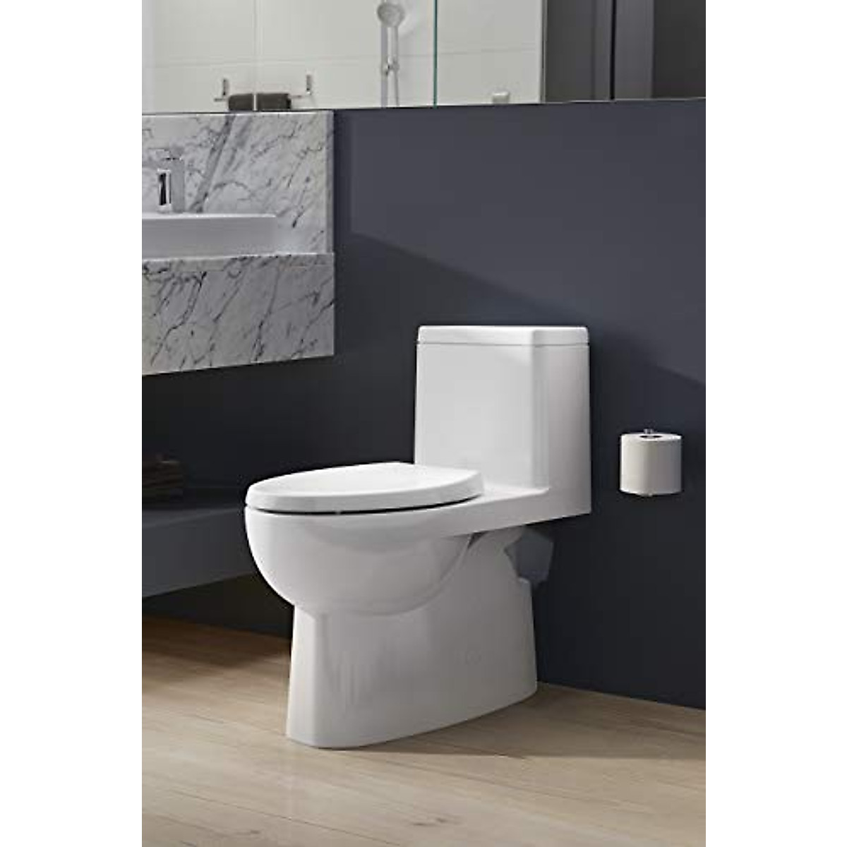 KOHLER 78080-0 Reach Comfort Height Chair Height One-Piece Compact Elongated Toilet with Skirted Trapway, Left-Hand Trip Lever, 1.28 GPF