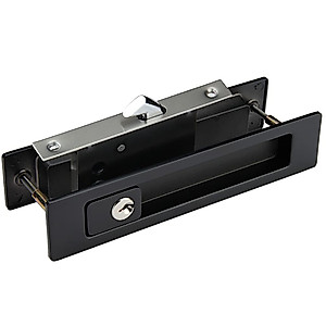 LWZH 7.1" Matte Black Privacy Pocket Door Lock Hardware, Invisible Recessed Handle Latch with Keys, Sliding Door Mortise Lock, Double Barn Door Lock Furniture Hardware