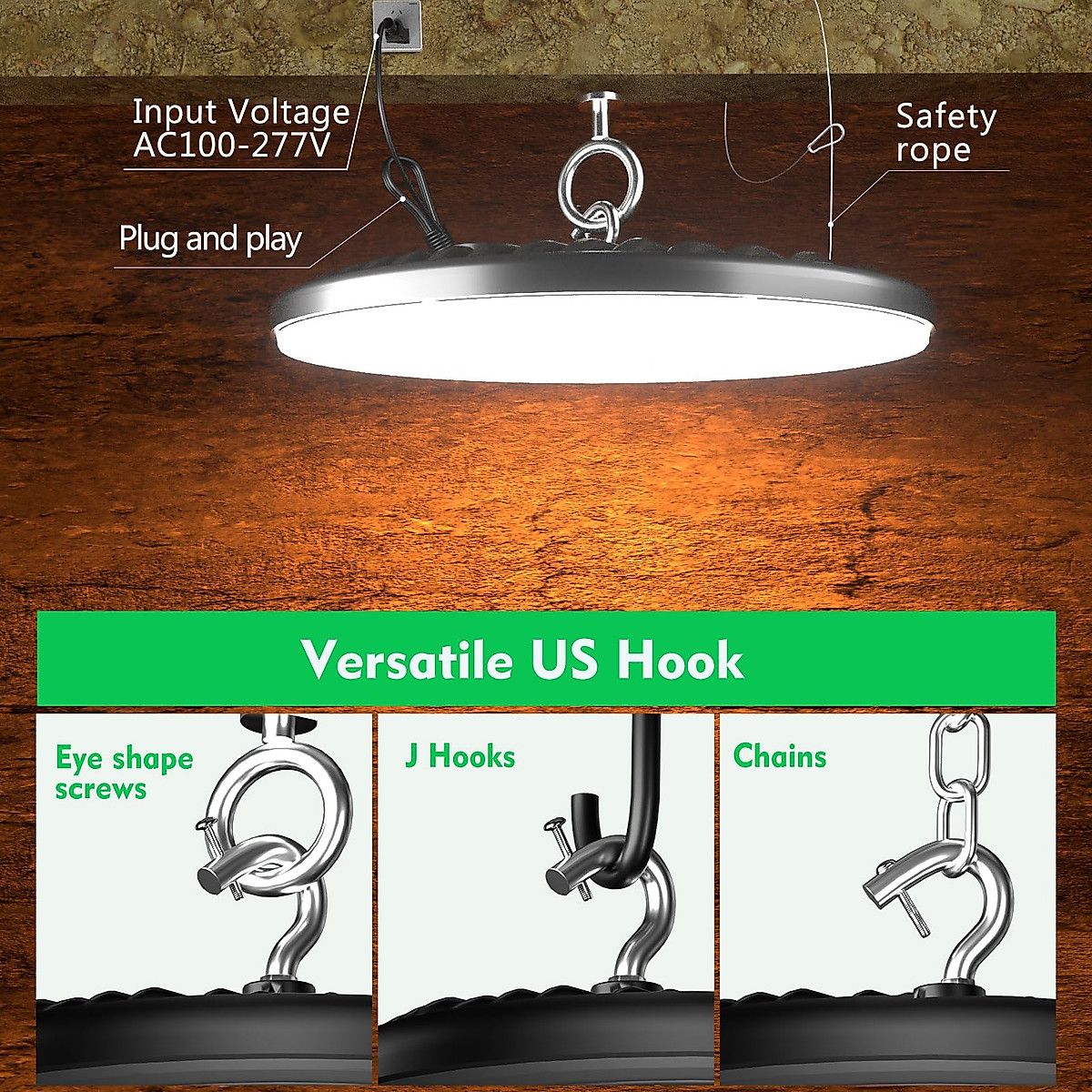 bulbeats 240W LED High Bay Light 36000lm (Eqv.1000W MH/HPS) 5000K ETL Listed High Bay LED Light, AC100-277V UFO Lights-4Pack 𝟓𝐘𝐫𝐬 𝐖𝐚𝐫𝐫𝐚𝐧𝐭𝐲