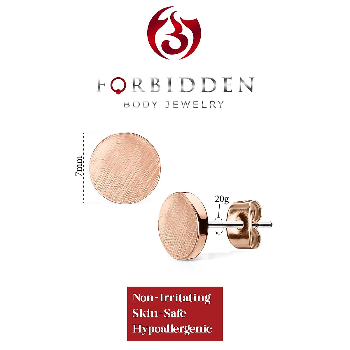 Forbidden Body Jewelry Circle-Shaped Rose Gold Tone Surgical Steel Brushed Finish Stud Earrings