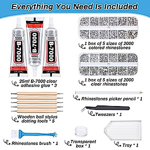 B7000 Clear Glue Bedazzler Kit with Rhinestones, 4013PCS Rhinestone Gems 3 PCS 25 ML B-7000 Adhesive Bead Glue Jewelry Kit for Tumblers Craft Clothes Fabric Nail Art DIY (Paradise Shine Crystal Clear)