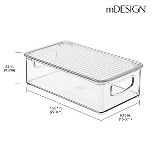 mDesign Plastic Pantry Storage Box Container with Lid and Built-In Handles - Organization for Flour, Cereal, Pasta, Rice, or Food in Kitchen Cupboard, Ligne Collection, 8 Pack, Clear/Clear