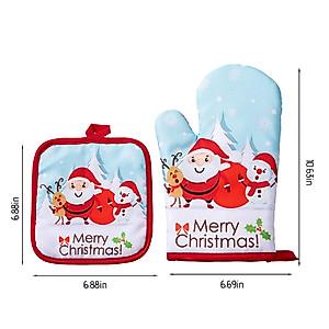 Christmas Oven Mitts and Pot Holders Sets Christmas Knitting Patterns Oven Mitt Non-Slip Oven Mitts Resistance Oven Gloves and Potholders for Kitchens Baking (Sky Bule)