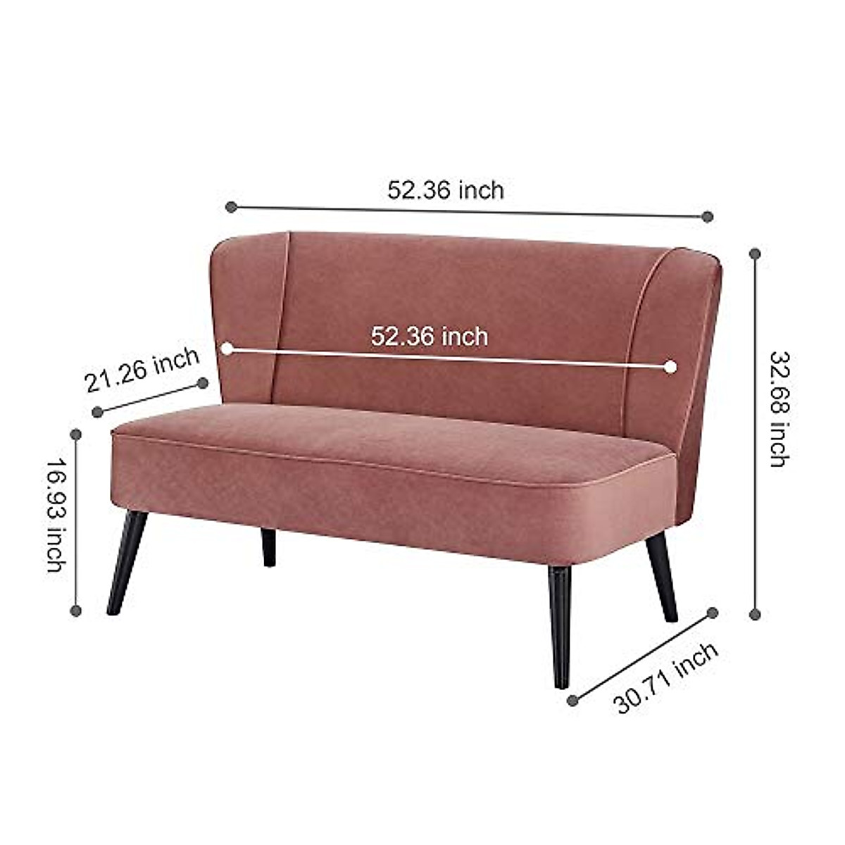 GIA Furniture Home Series Mid-Century Modern Armless Fabric Loveseat with Sleek Back, Love Seat, Pink