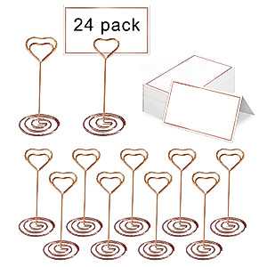 24Pcs Rose Gold Table Place Card Holder and 24Pcs Place Cards with Rose Gold Foil Border for Wedding, Restaurants, Banquets and Dinner Parties, 3.35inch Strong Table Sign Stand Perfect for Photo,