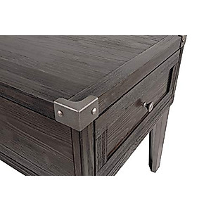 Signature Design by Ashley Todoe Industrial Square End Table with 1 Drawer, 2 Outlets and 2 USB Charging Ports, Dark Gray with Weathered Pine Finish
